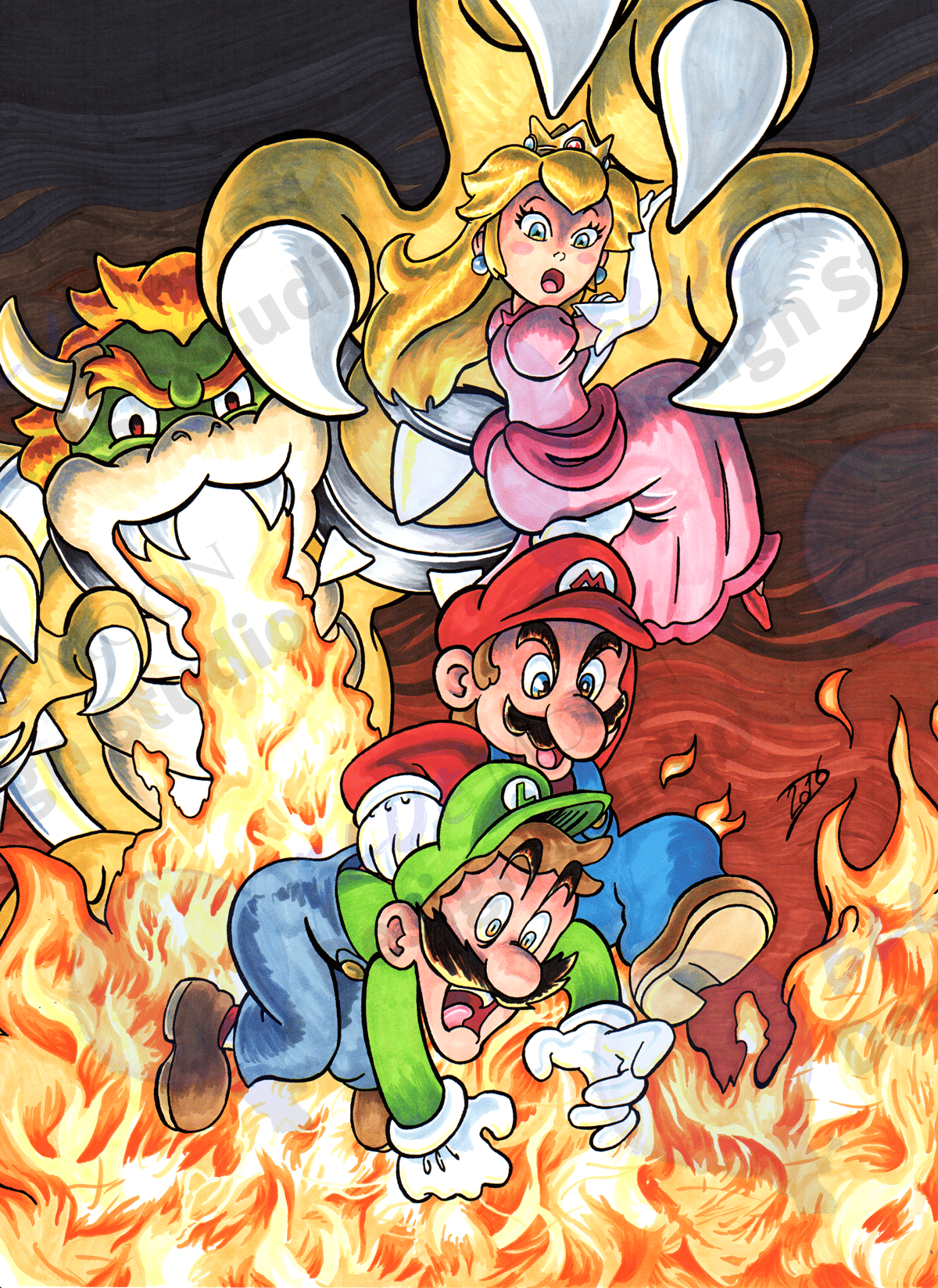 Mario Bowser Fire Large Print - Blue Moon Design Studio